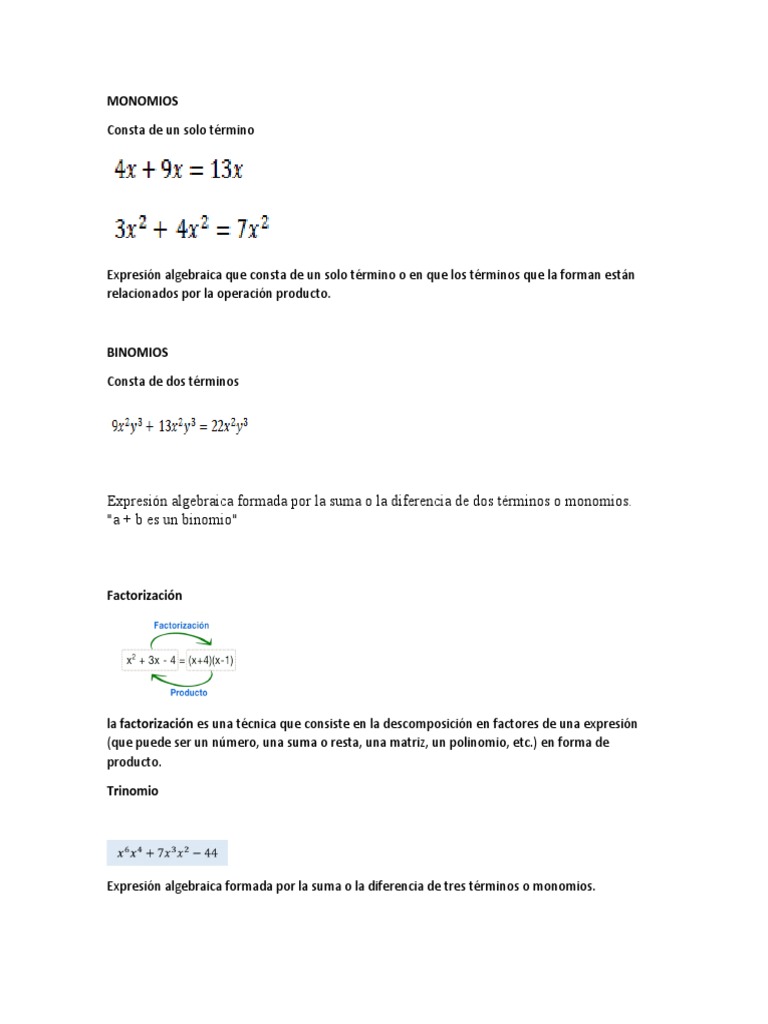 Monomios Binomios | PDF