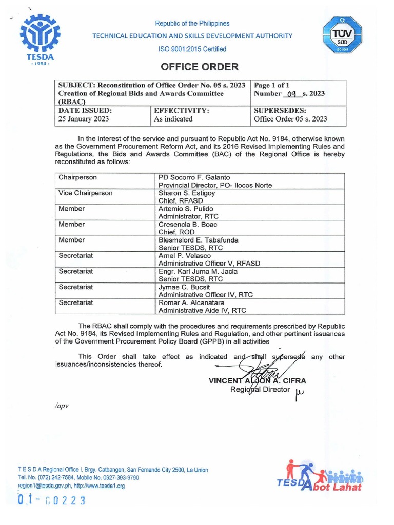 Office Order No. 09 - 01-00223 | PDF