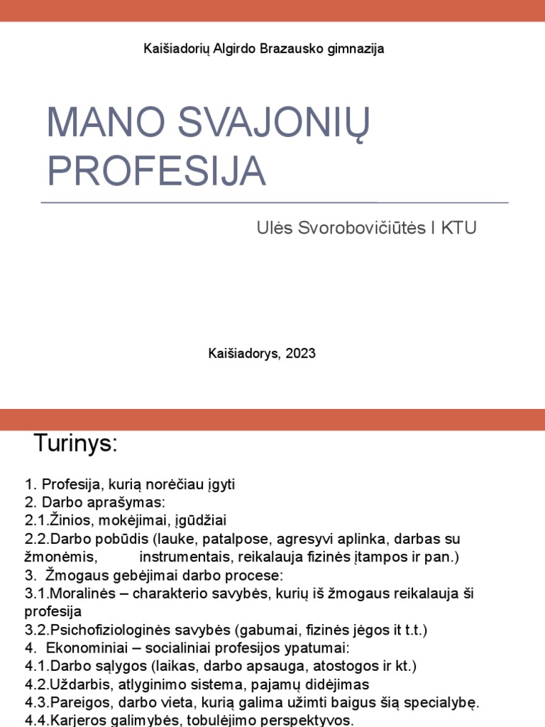 Mano Svajoniu Profesija | PDF