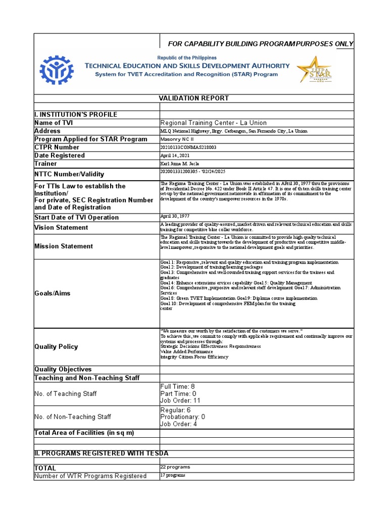 2023 CBP - 2022 TESDA STAR Program Evaluation Instrument - Worshop-KARL ...