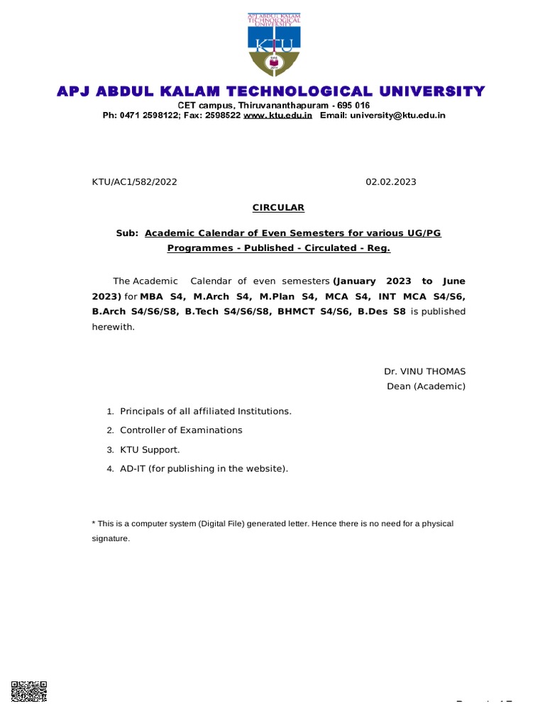 Academic Calendar of Even Semesters - 2022-2023 | PDF | Academic Degree ...