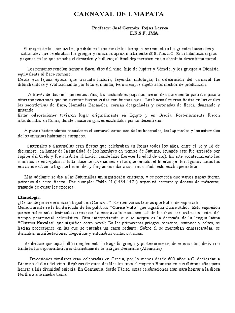 Glosa Carnaval Umapata | PDF | Carnaval | Prestado