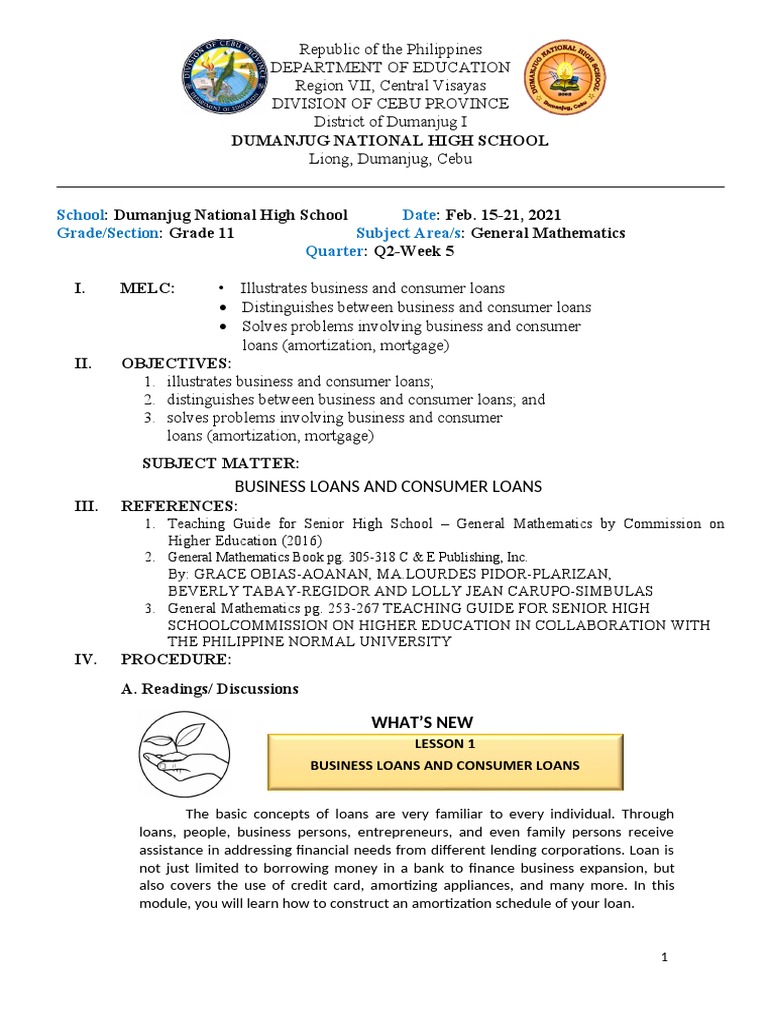 Gen. Math TMLHT q2 Week 6 | PDF | Mortgage Loan | Loans