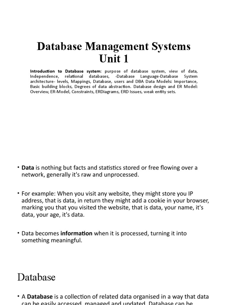 Dbms Unit 1 Koushik | PDF | Databases | Relational Database Dbms Unit 1 Koushik | PDF | Databases | Relational Database