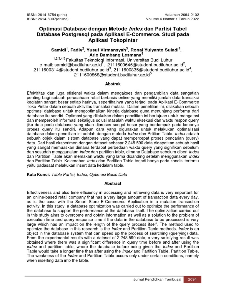 Optimasi Database Dengan Metode Index Dan Partisi Tabel Database ...
