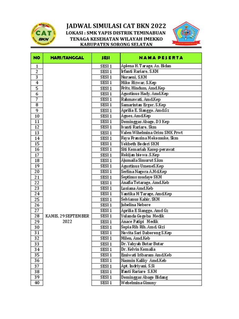 Jadwal Umum Simulasi Pencaker Imekko Fix1 | PDF