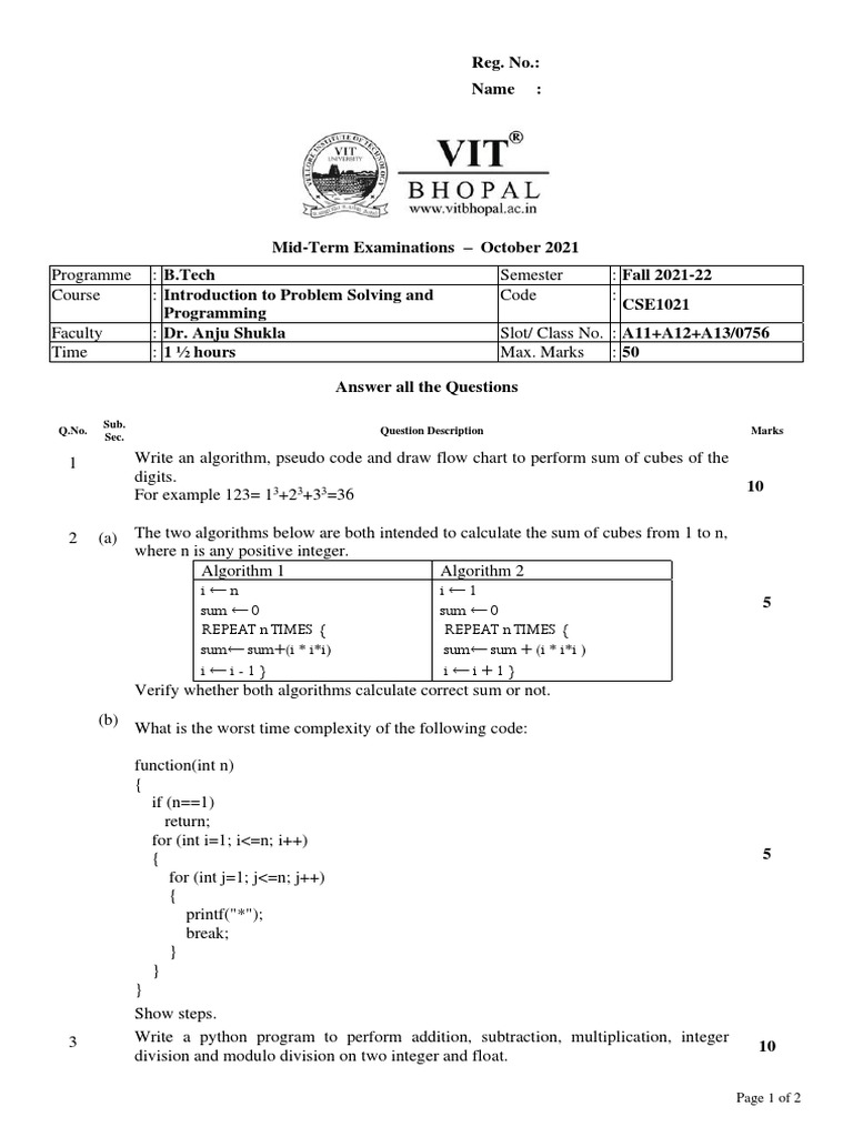 E21 E22 E23 0756 CSE1021 Midterm | PDF | Algorithms | Numbers