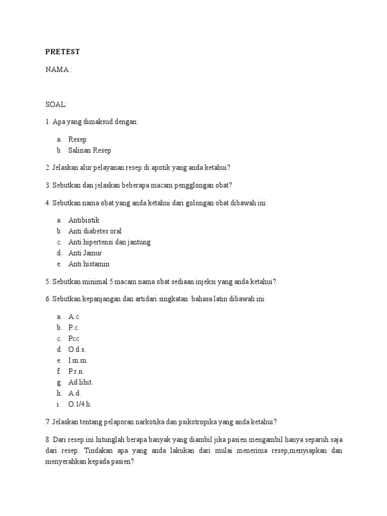 Contoh Soal Pretest Pegawai Apotek | PDF