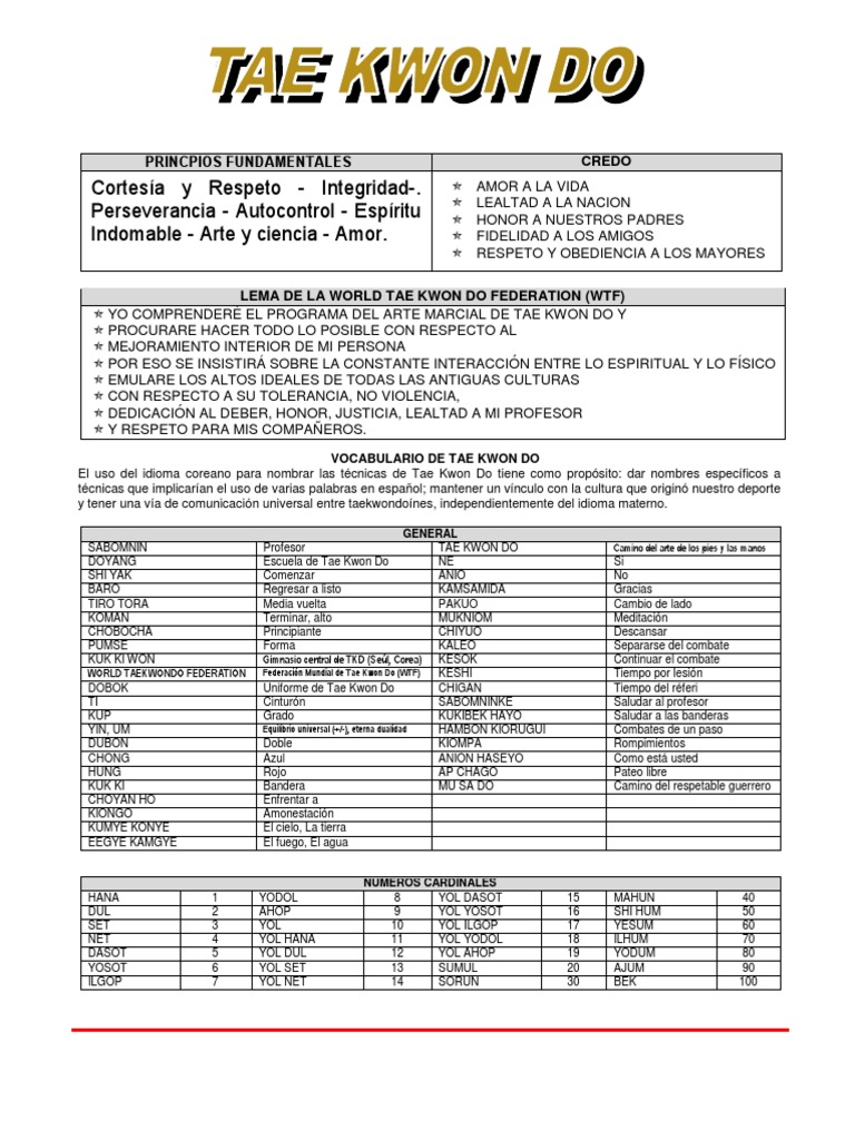 Vocabulario TKD 2009 - 1 | PDF | Taekwondo | Mano
