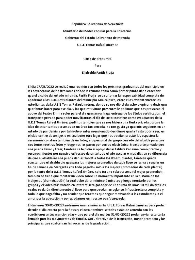 Solicitud de apoyo al alcalde Fraija | PDF