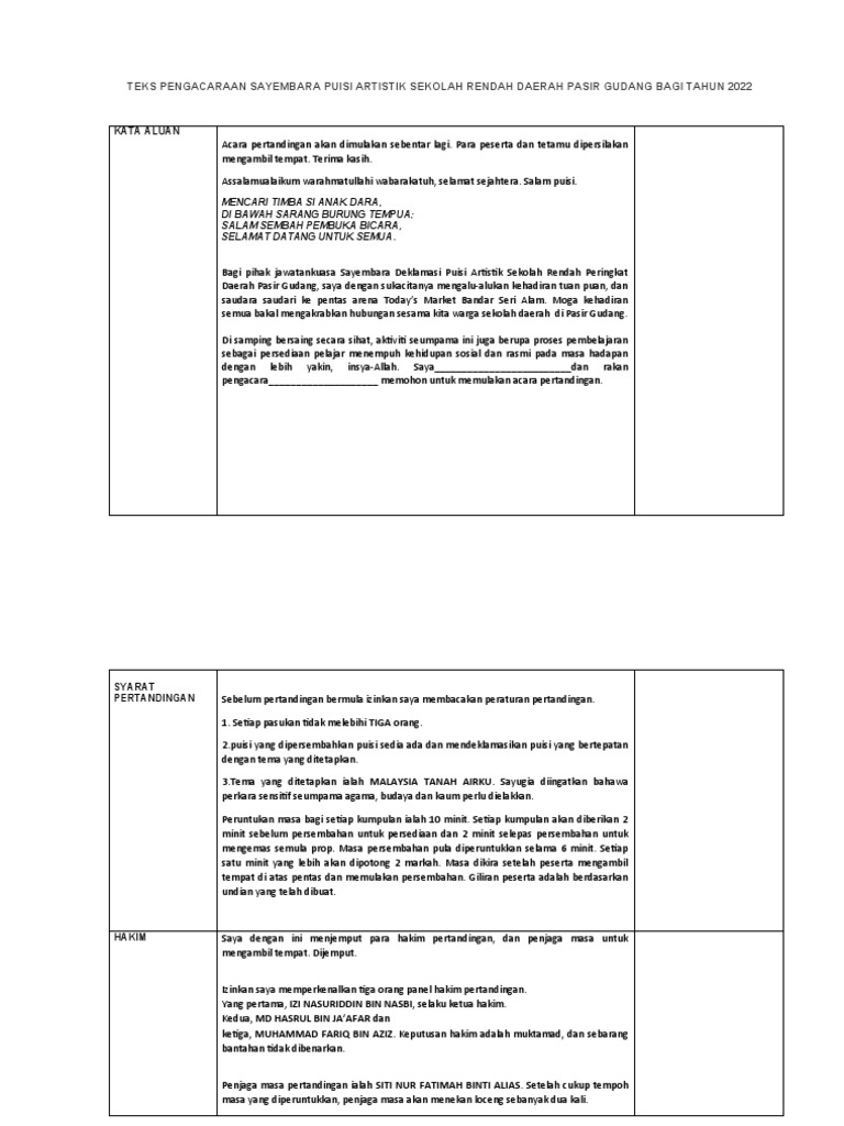 Teks Pengacaraan Puisi Artistik | PDF