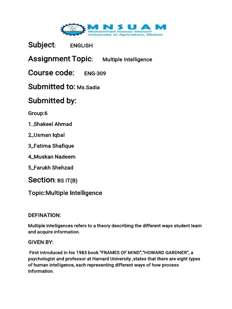 MULTIPLE INTELLIGENCE g6 | PDF | Intelligence | Cognition