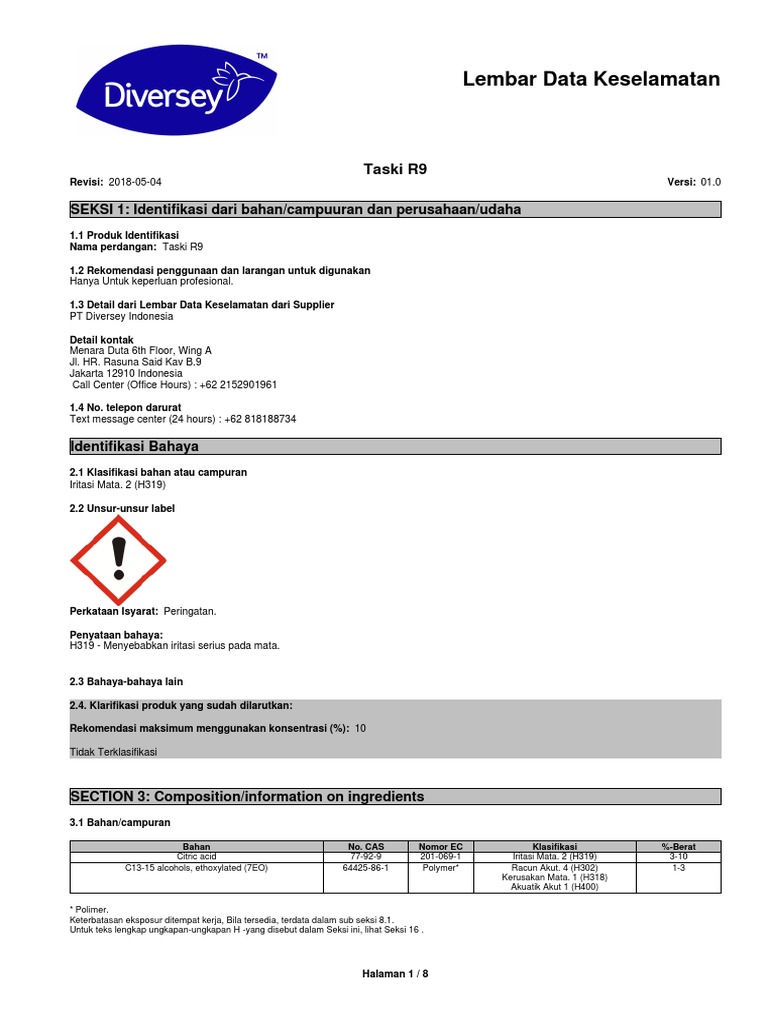 MSDS Taski R9 | PDF