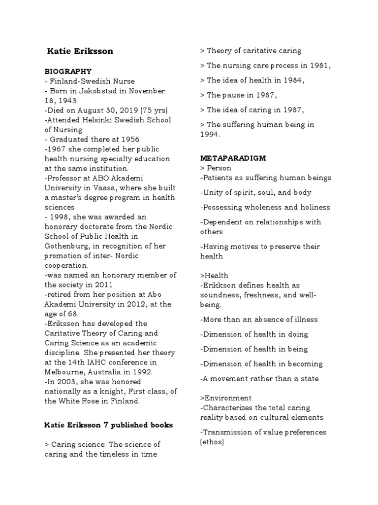 Katie Eriksson's Caritative Caring Theory | PDF | Nursing | Theory