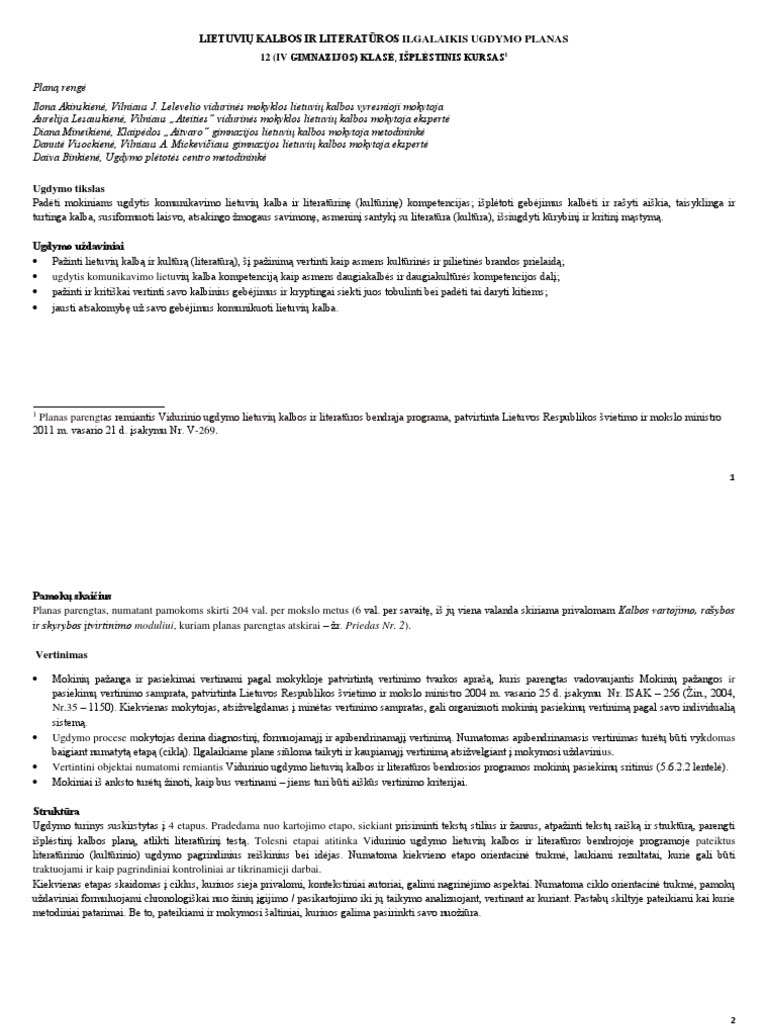 Ilgalaikis Planas 12 Klasei (Išplėstinis Kursas) - 1 Variantas | PDF