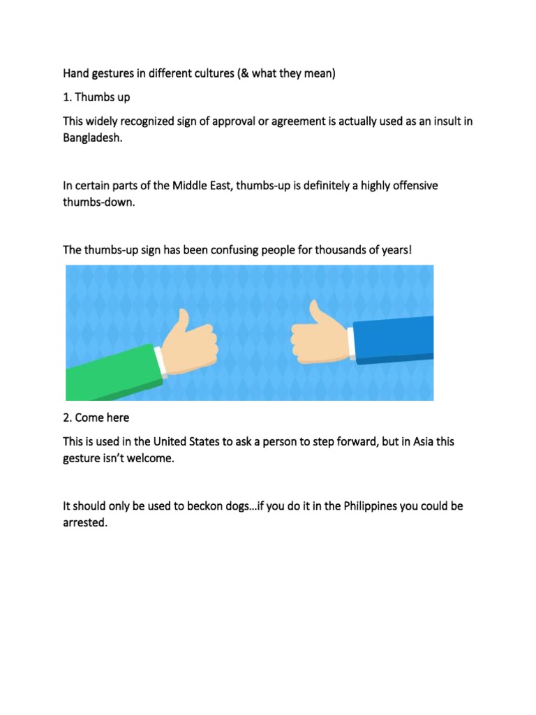 Hand Gestures and Symbols in Different Cultures | PDF