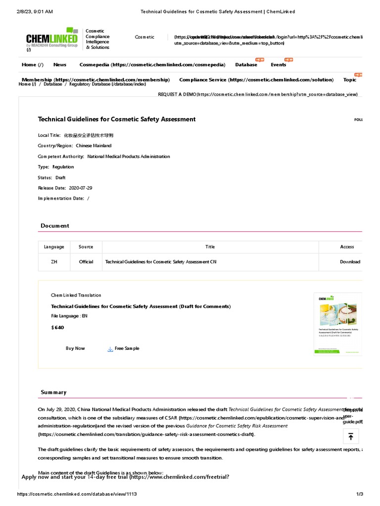 Technical Guidelines For Cosmetic Safety Assessment - ChemLinked | PDF ...