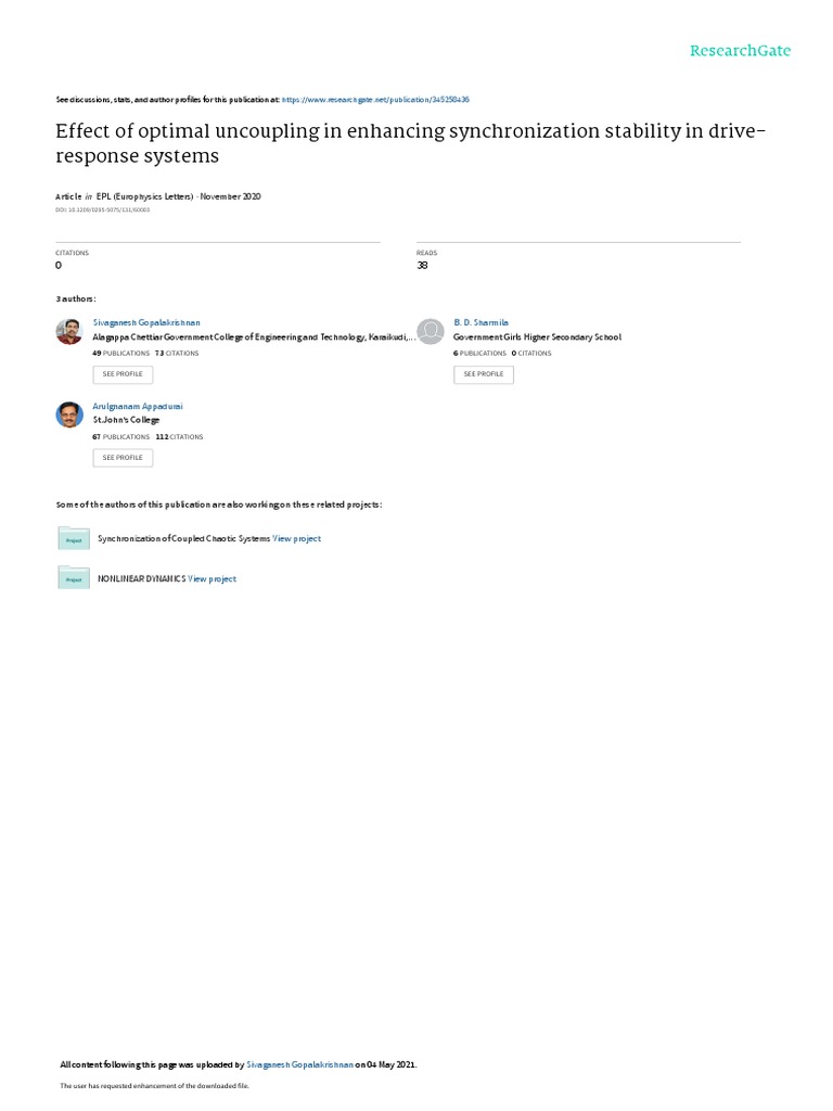 Effect of Optimal Uncoupling in Enhancing Synchronization Stability ...