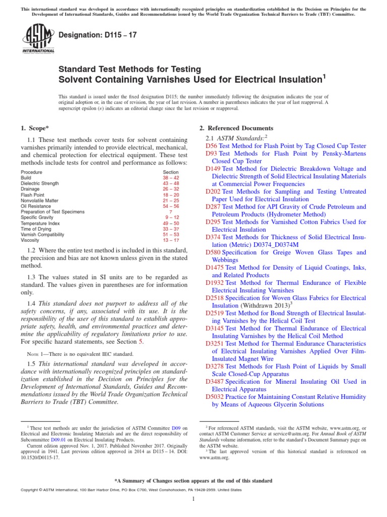 Solvent Containing Varnishes Used For Electrical Insulation: Standard ...