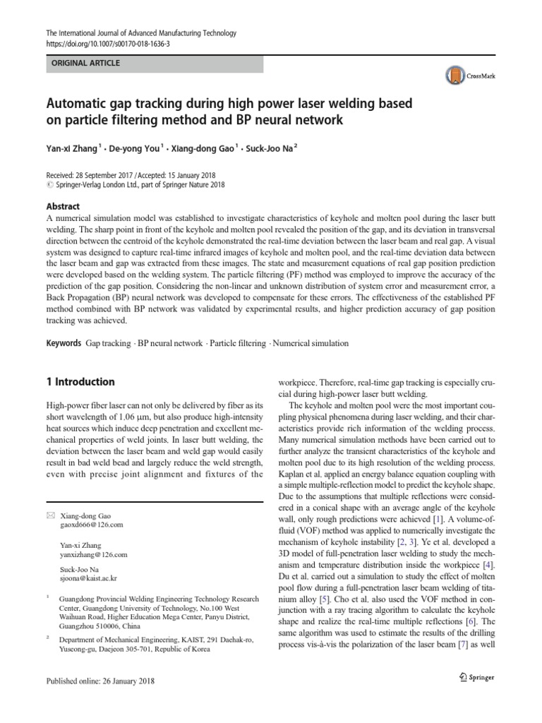 Real-Time Weld Deviation Tracking in Laser Welding | PDF | Welding ...
