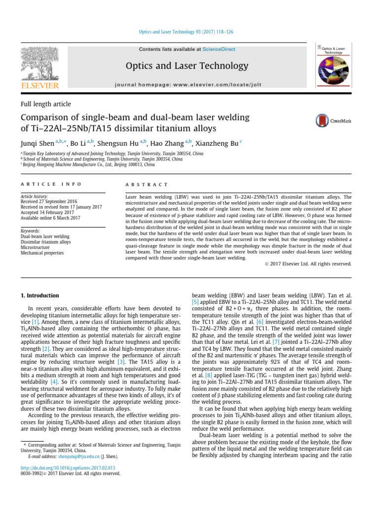 Comparison of Single-Beam and Dual-Beam Laser Welding of Ti-22Al ...