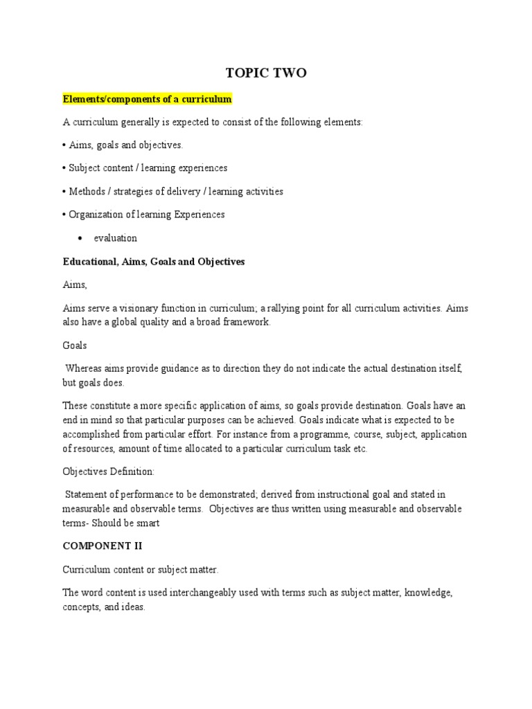 TOPIC 2 Notes-PAC101 Curriculum Components and Development | PDF ...