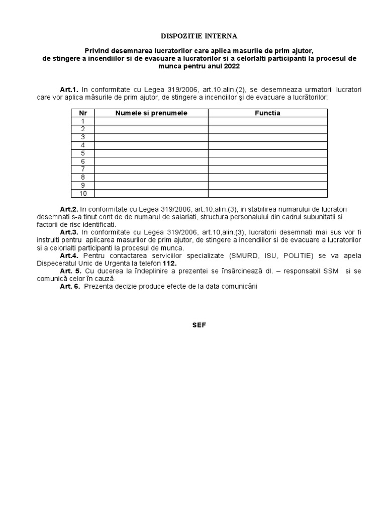 Dispozitie Acordare Prim Ajutor | PDF