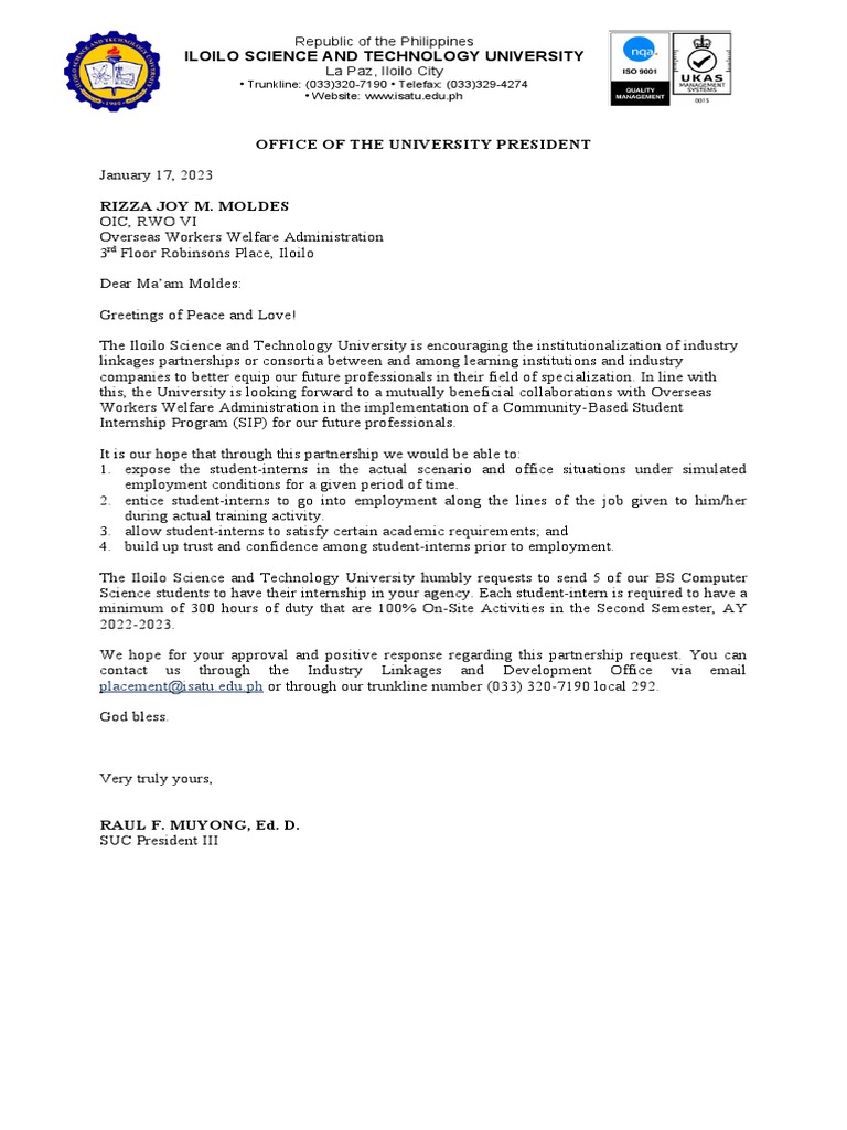 Letter of Intent OWWA | PDF