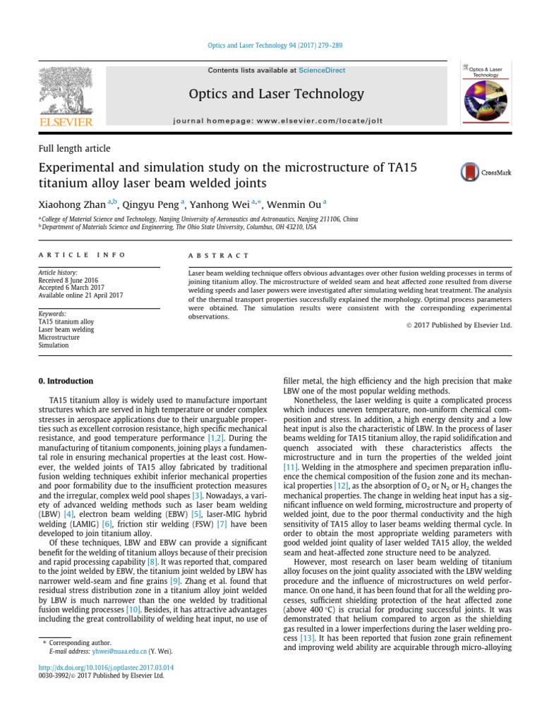 Experimental and Simulation Study On The Microstructure of TA15 Laser Welding | PDF ...