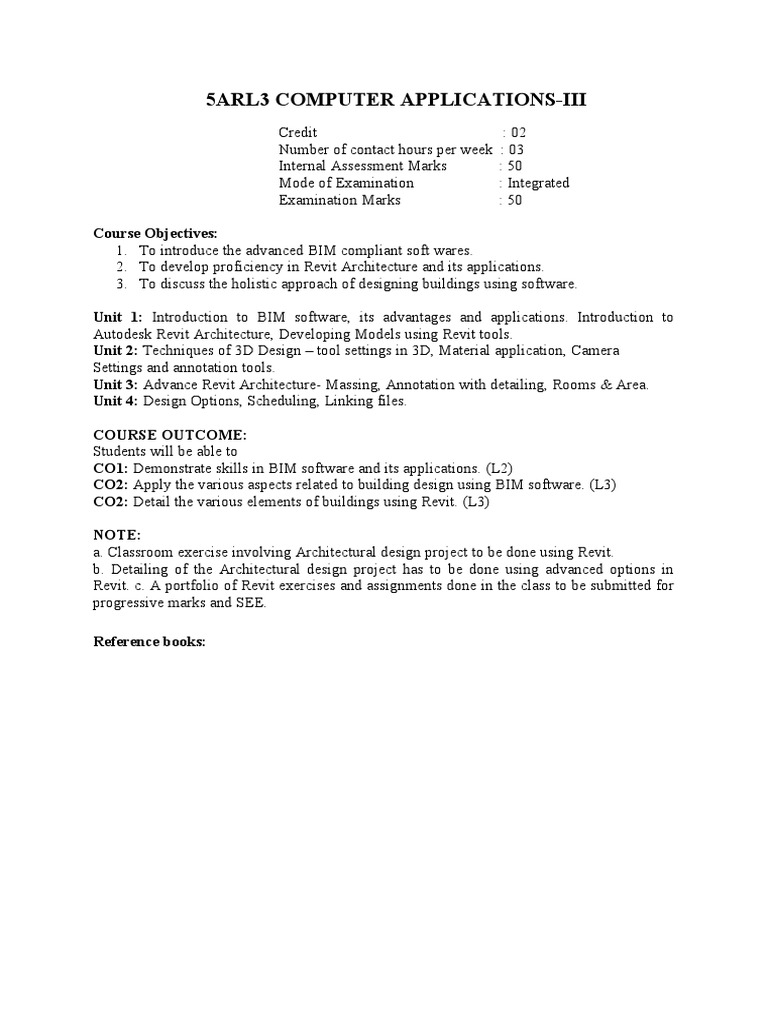 5ARL3 COMPUTER APPLICATIONS Syllabus | PDF | Autodesk Revit | 3 D Computer Graphics