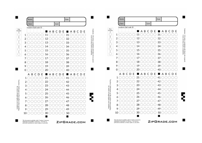 Zipgrade Answer Sheet X2 | PDF