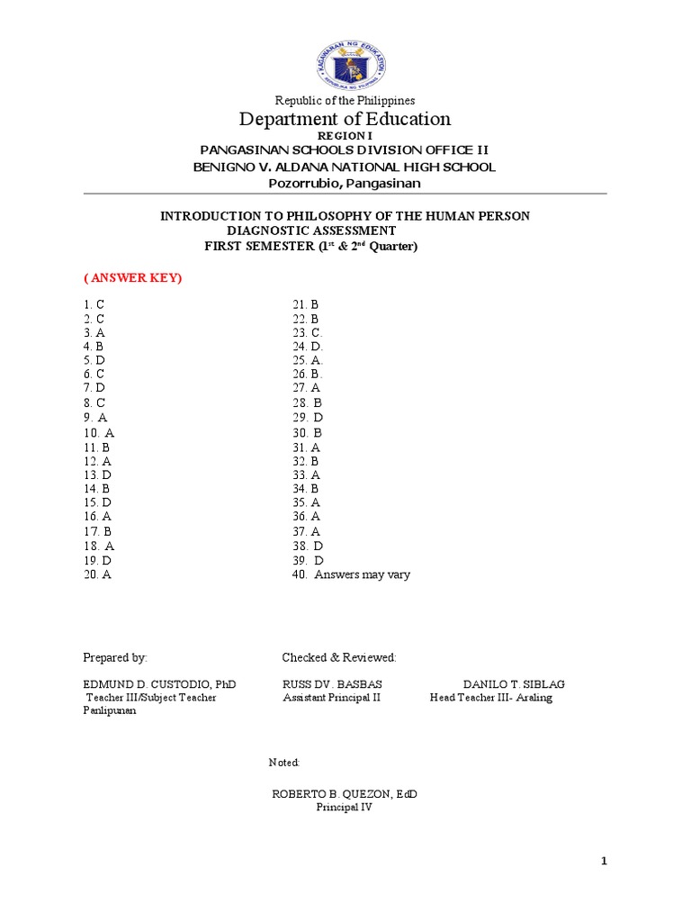 Grade 12 Philosophy Answer Key | PDF
