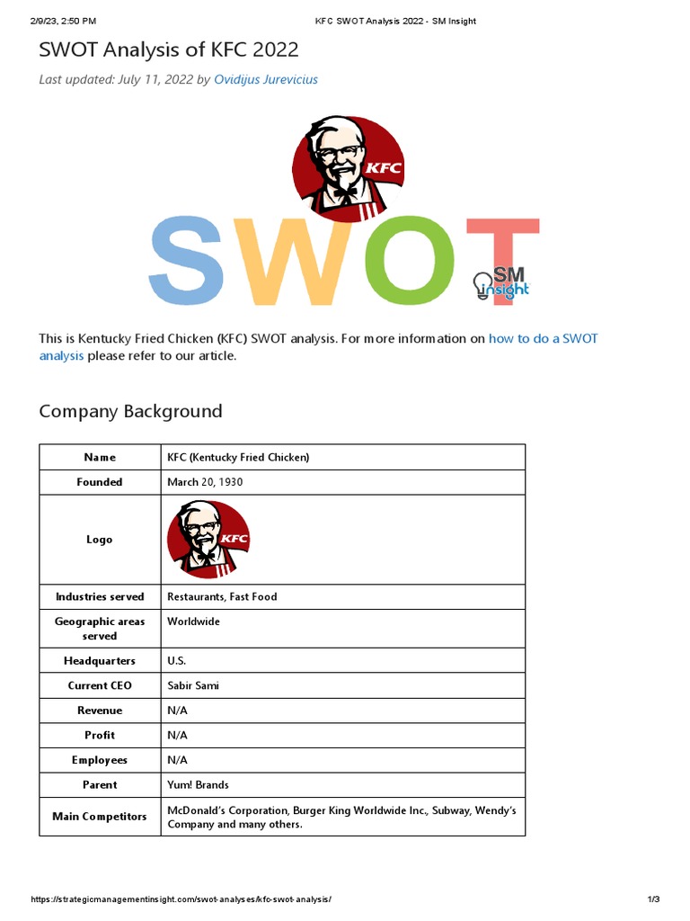 KFC SWOT Analysis 2022 - SM Insight | PDF | Fast Food | Foods