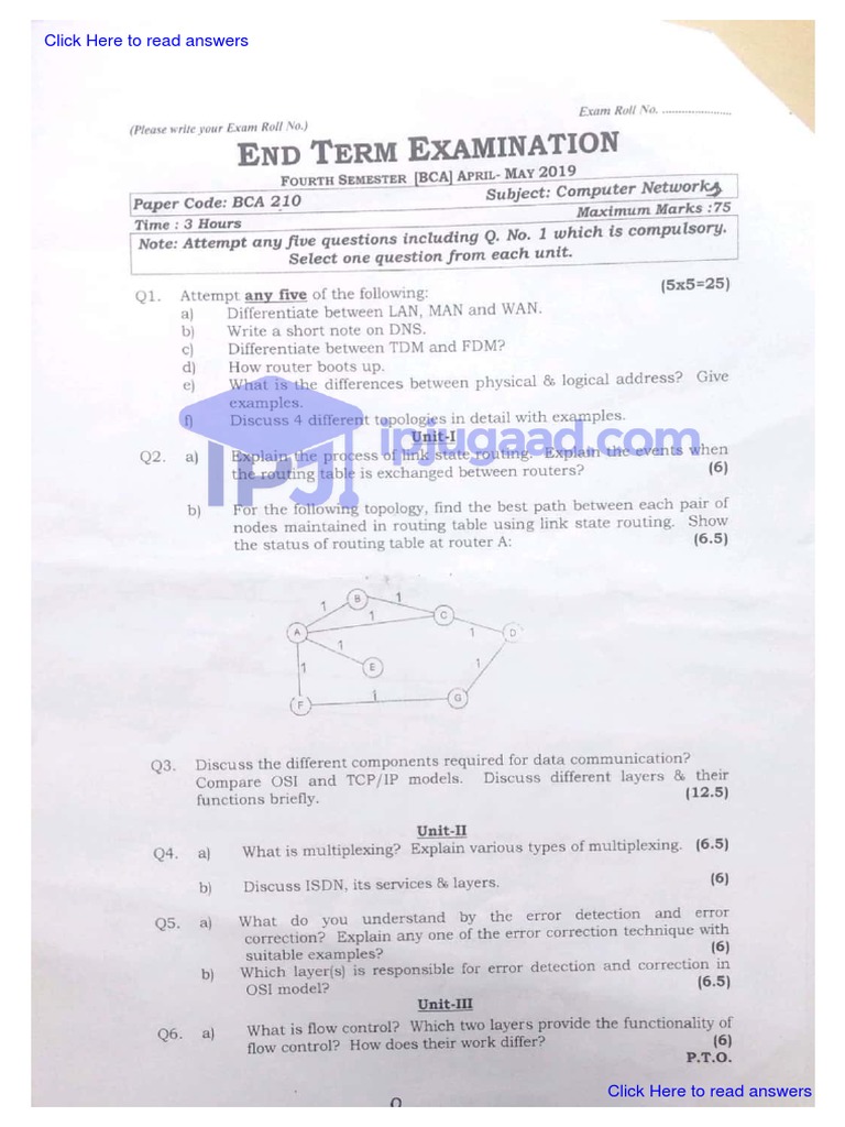 Ipjugaad - Bca 4th Sem Computer Networks Paper 2019 | PDF