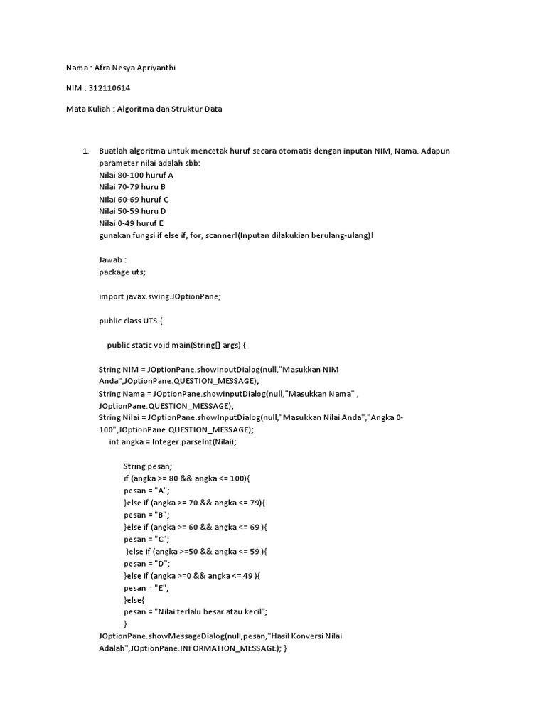 Tugas Algoritma Dan Stuktur Data | PDF Tugas Algoritma Dan Stuktur Data | PDF