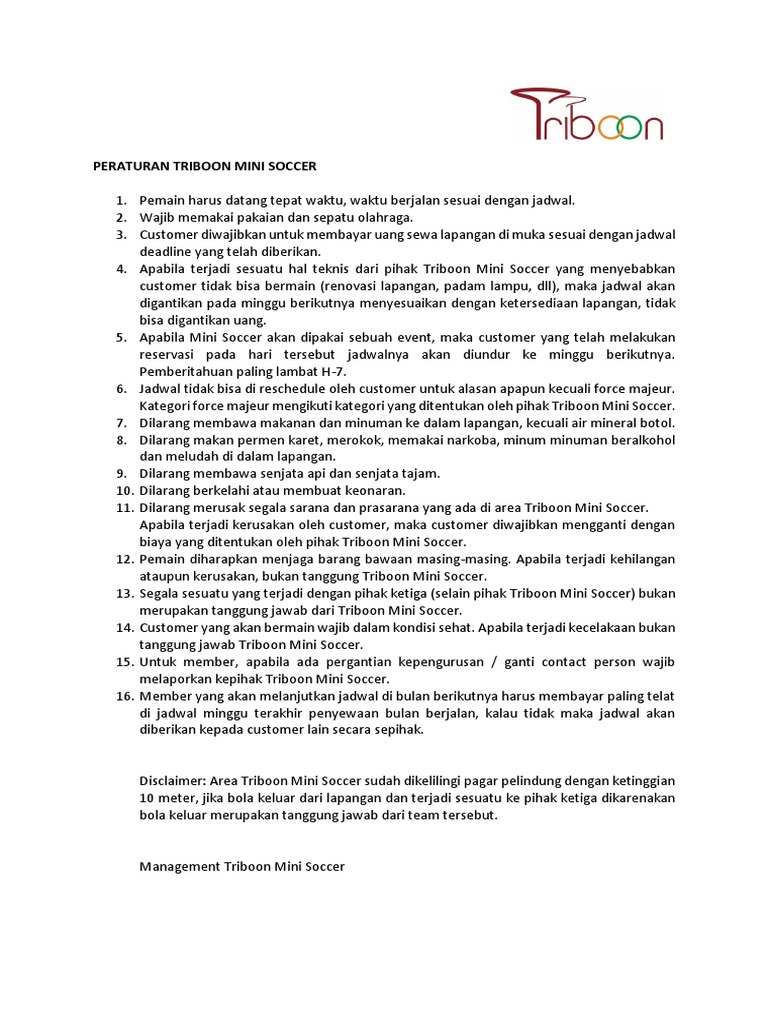 Peraturan Turnamen Mini Soccer Triboon | PDF | Olahraga & Rekreasi | Hukum
