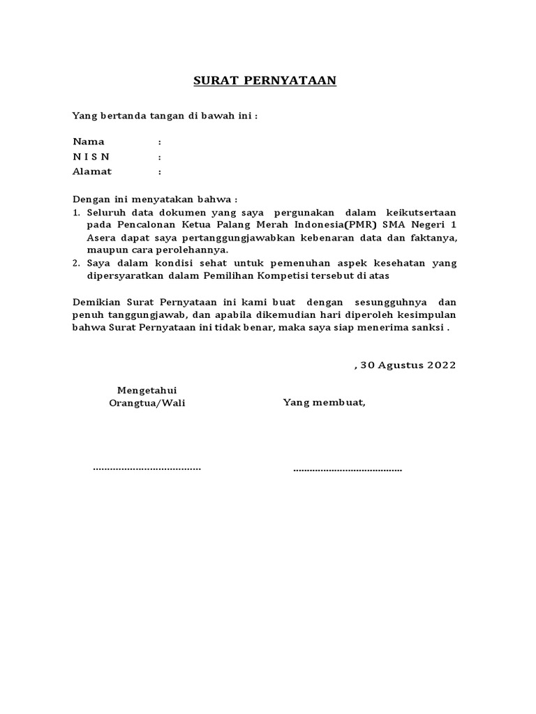Surat Pernyataan Kosong | PDF