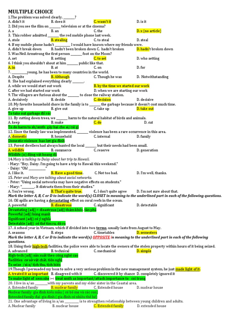 Answer Key To 2000 Mcq. 1 100 | PDF | Language Arts & Discipline