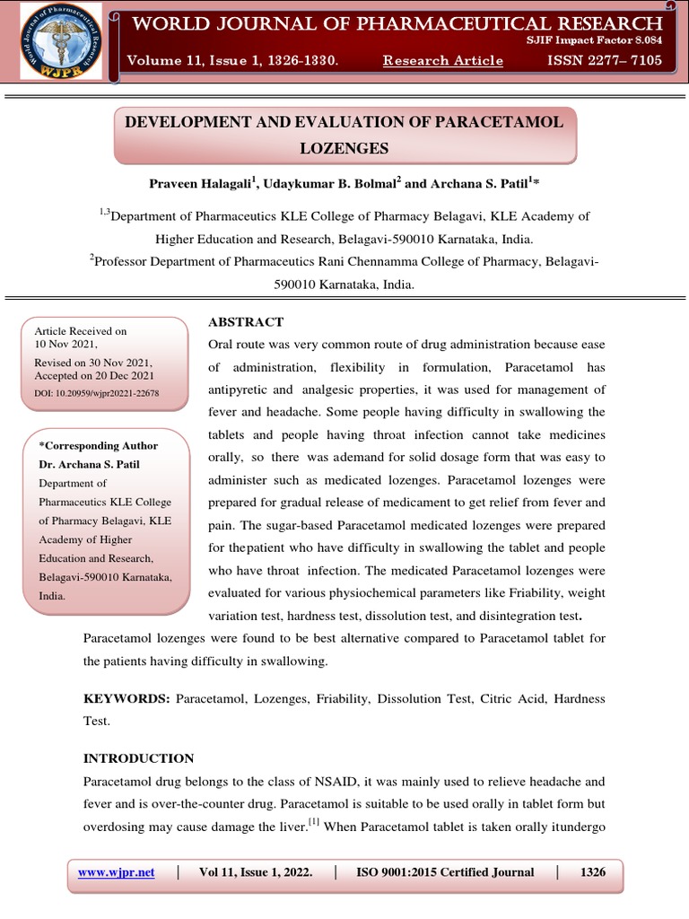 Evaluation of Paracetamol Lozenges | PDF | Tablet (Pharmacy ...