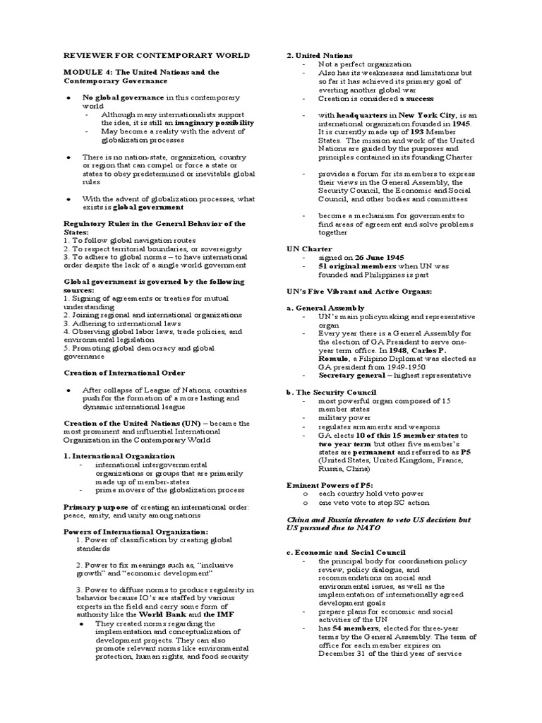 UN's Role in Global Governance Today | PDF | United Nations ...