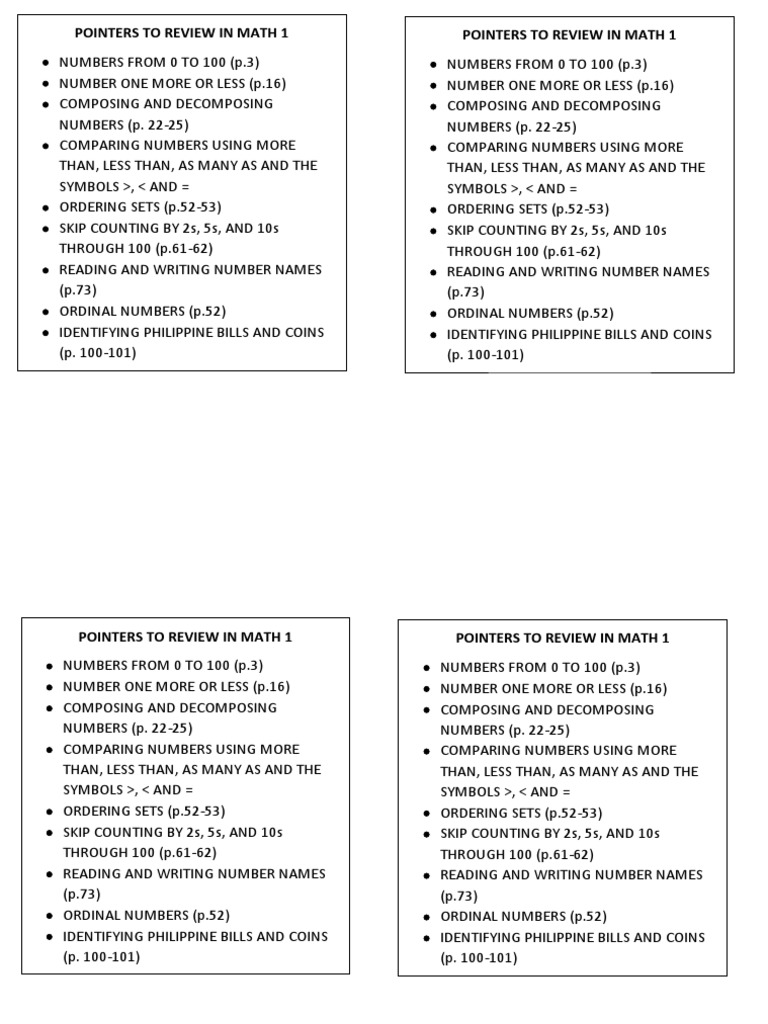 Math 1 Review: Key Concepts and Skills | PDF