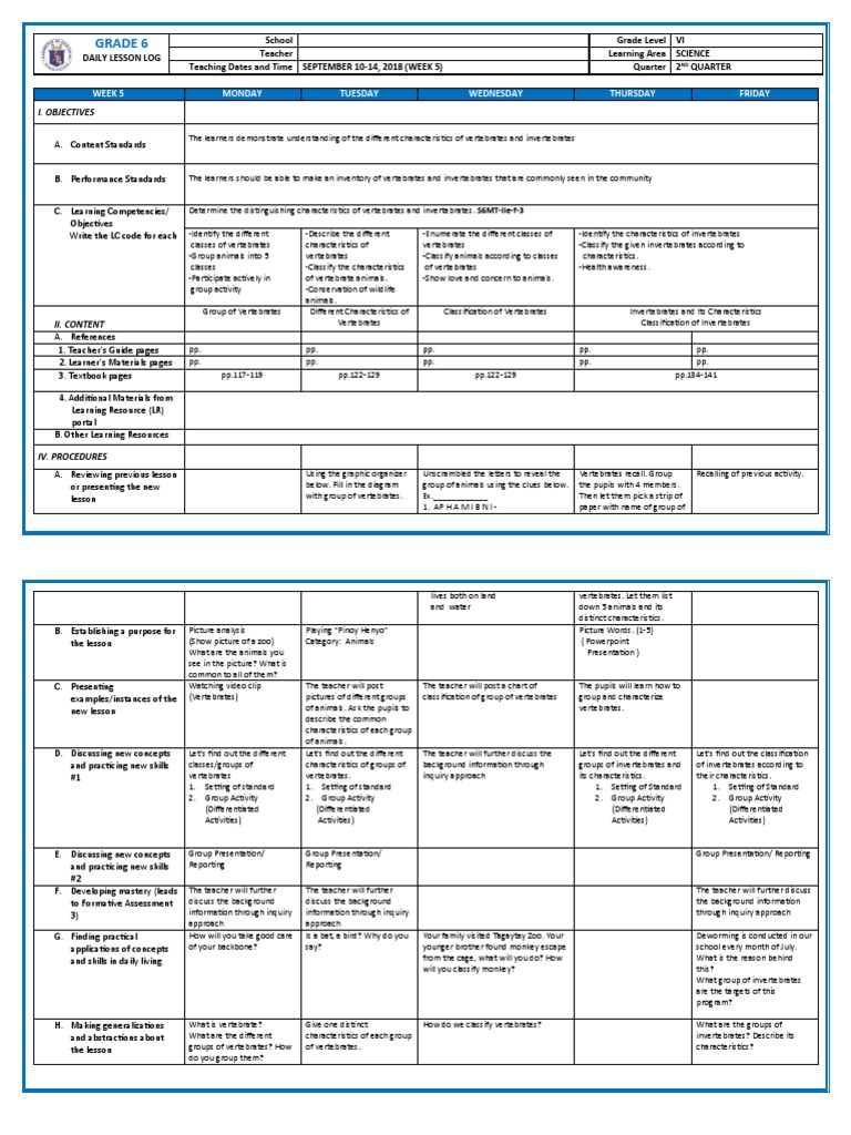 DLL g6 q2 Week 5 All Subjects Mam Inkay Peralta | PDF | Language Arts ...