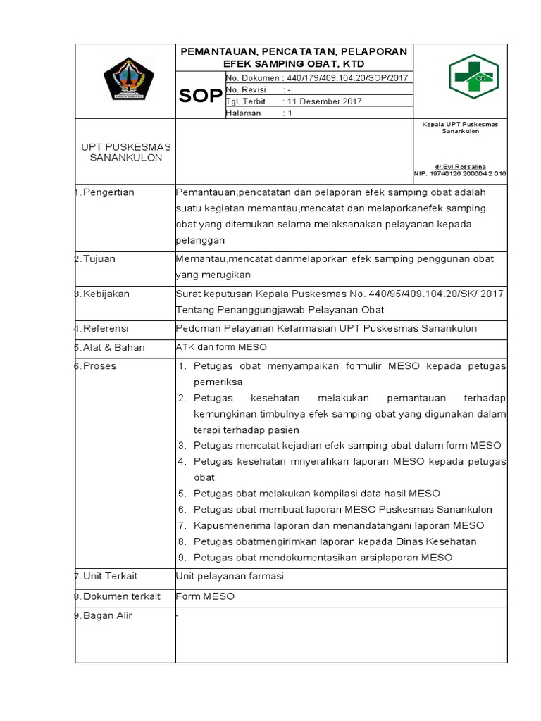 Sop Pencatatan, Pemantauan, Pelaporan Efek Samping Obat, KTD | PDF