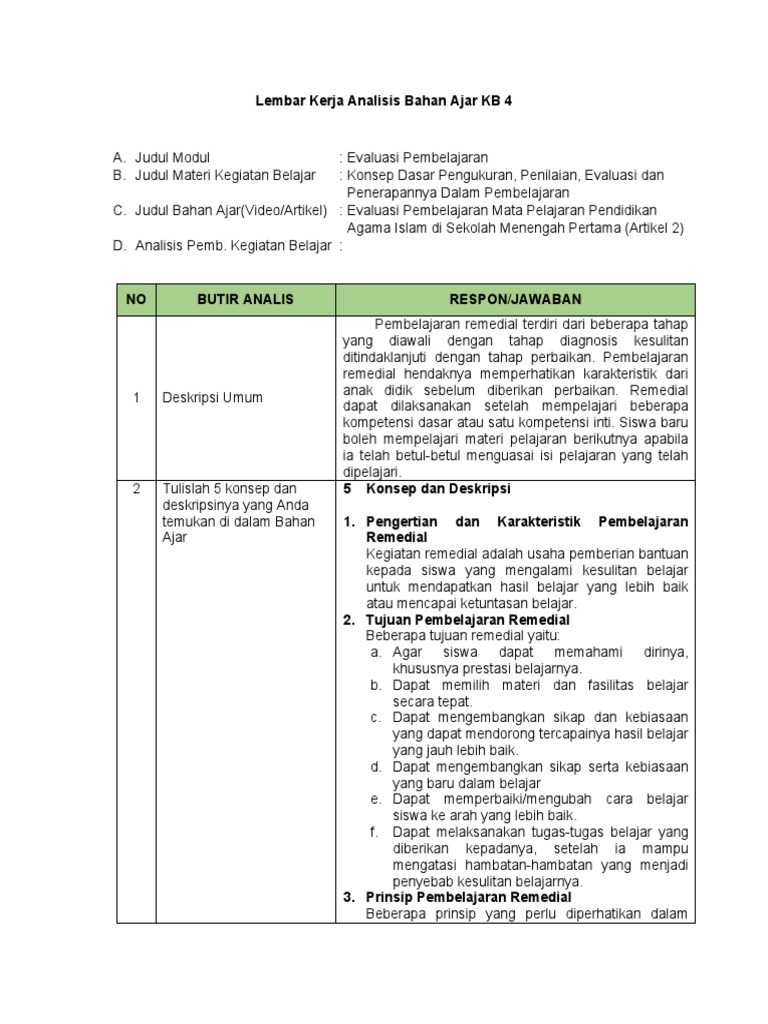 Tugas Analisa Bahan Ajar KB 4 | PDF