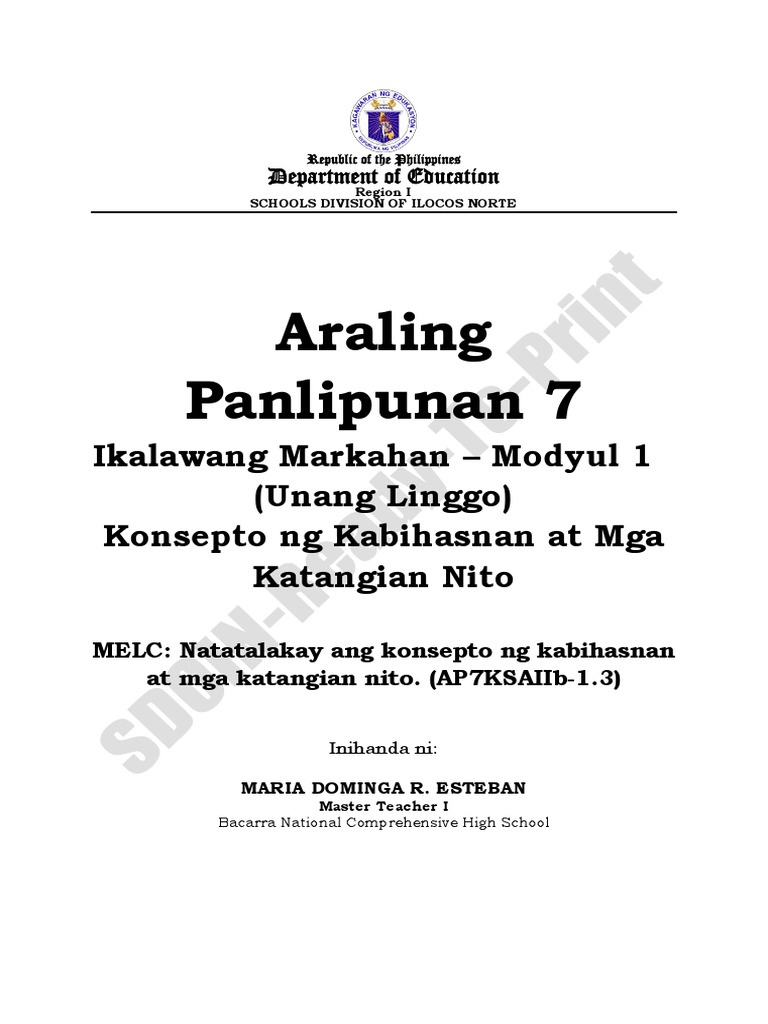 AP 7 Q2 Week1 Mod1 MELC01 MariaDomingaEsteban MTP - Jnar | PDF