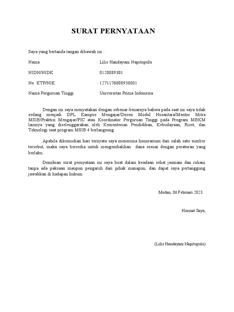 Surat Pernyataan DPP MSIB 4 | PDF