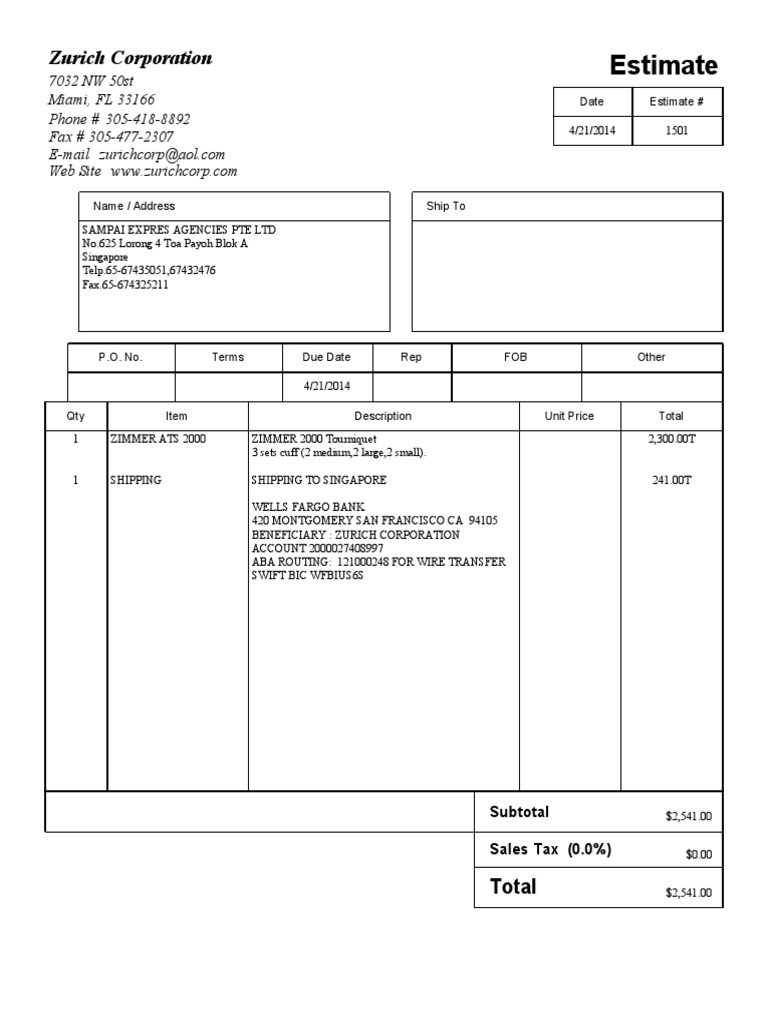 Est 1501 From Zurich Corporation 3444 | PDF