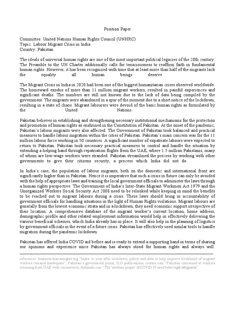 Pakistan - Position Paper - UNHRC | PDF | Migrant Worker | Pakistan
