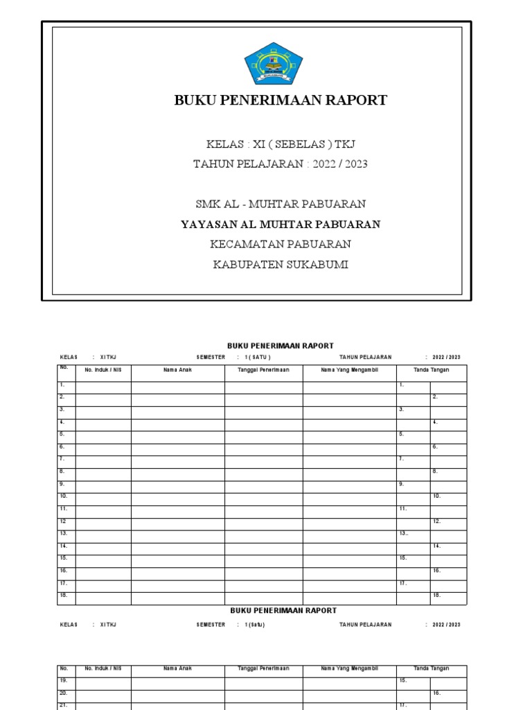 Buku Penerimaan Raport | PDF