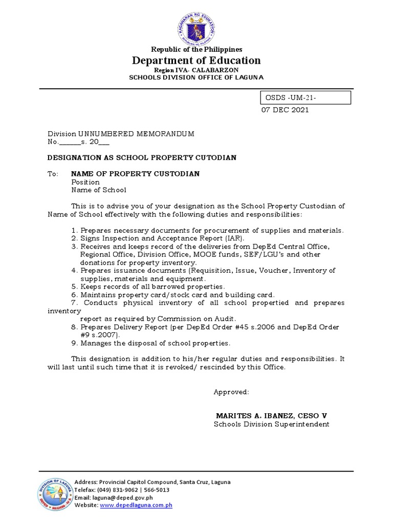 Property Custodian Designation | PDF | Business Process